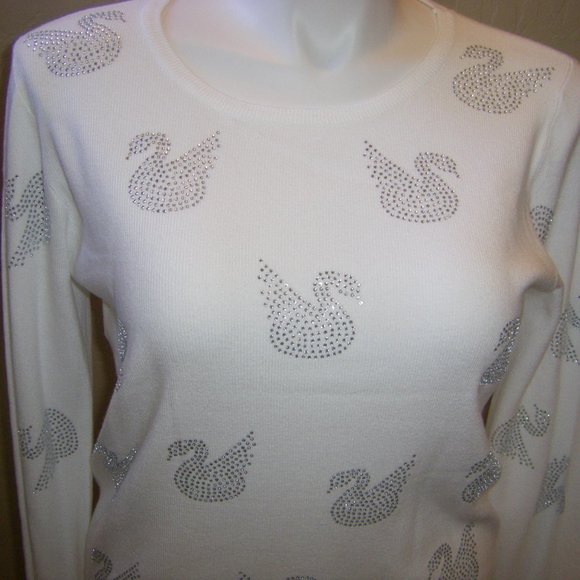 Liv Milano | Sweaters | Liv Milano Crystal Swans Egg Shell Color Knit ...